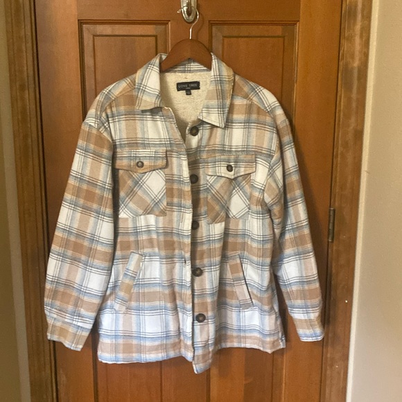 Love Tree | Jackets & Coats | Love Tree Flannel Plaid Sherpa Shacket ...
